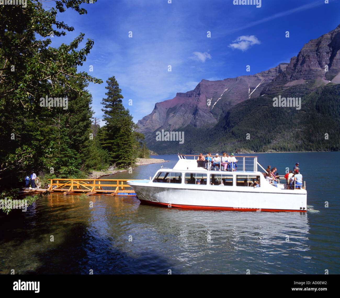 Boat on St Mary Lake – Glacier National Park, Montana USA Stock Photo ...