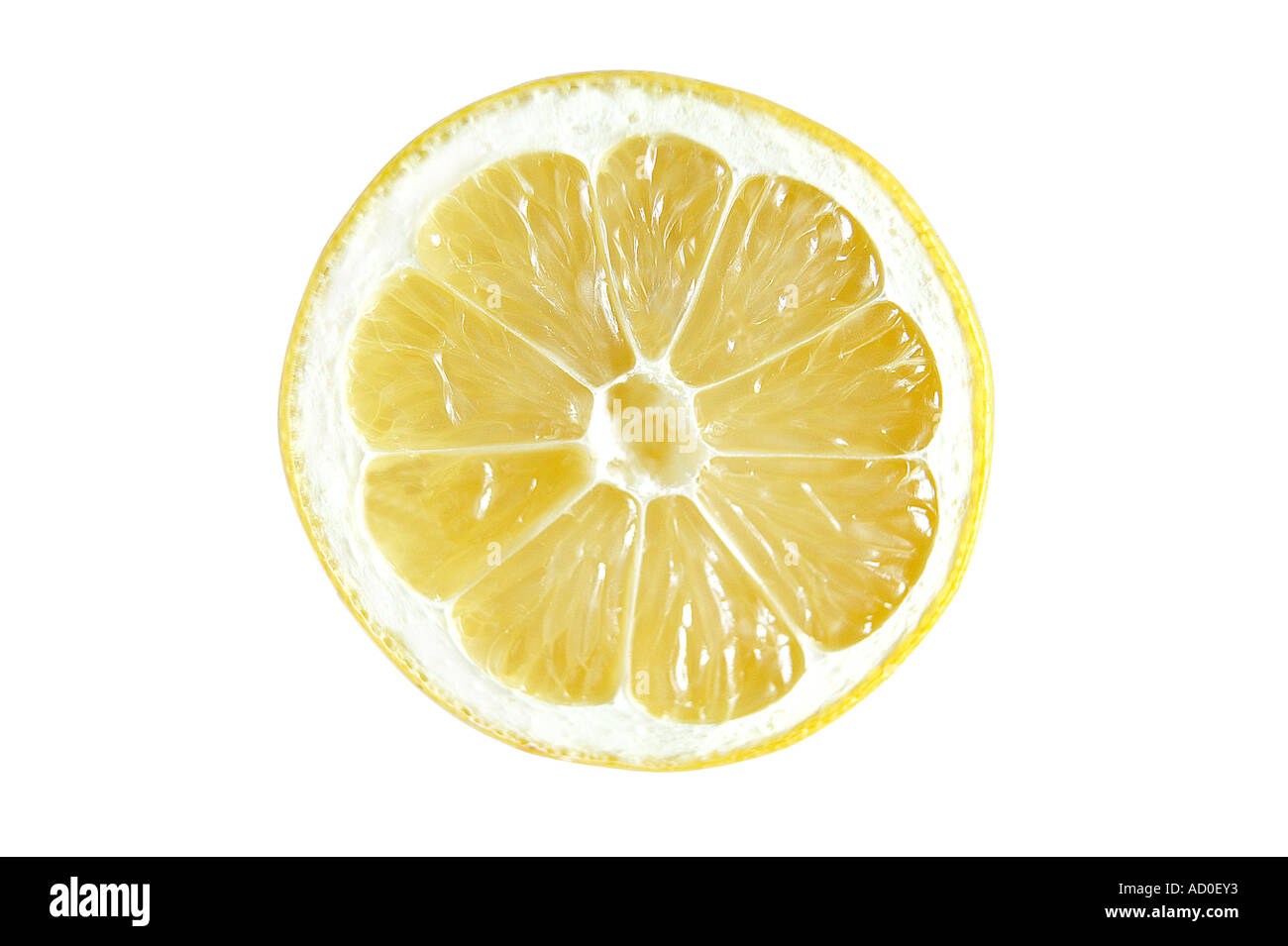 A detail of a cut of Lemon showing the structure and yellow color Stock ...