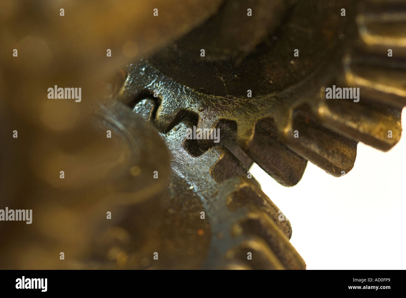 Closeup of meshing gear cogs Stock Photo - Alamy