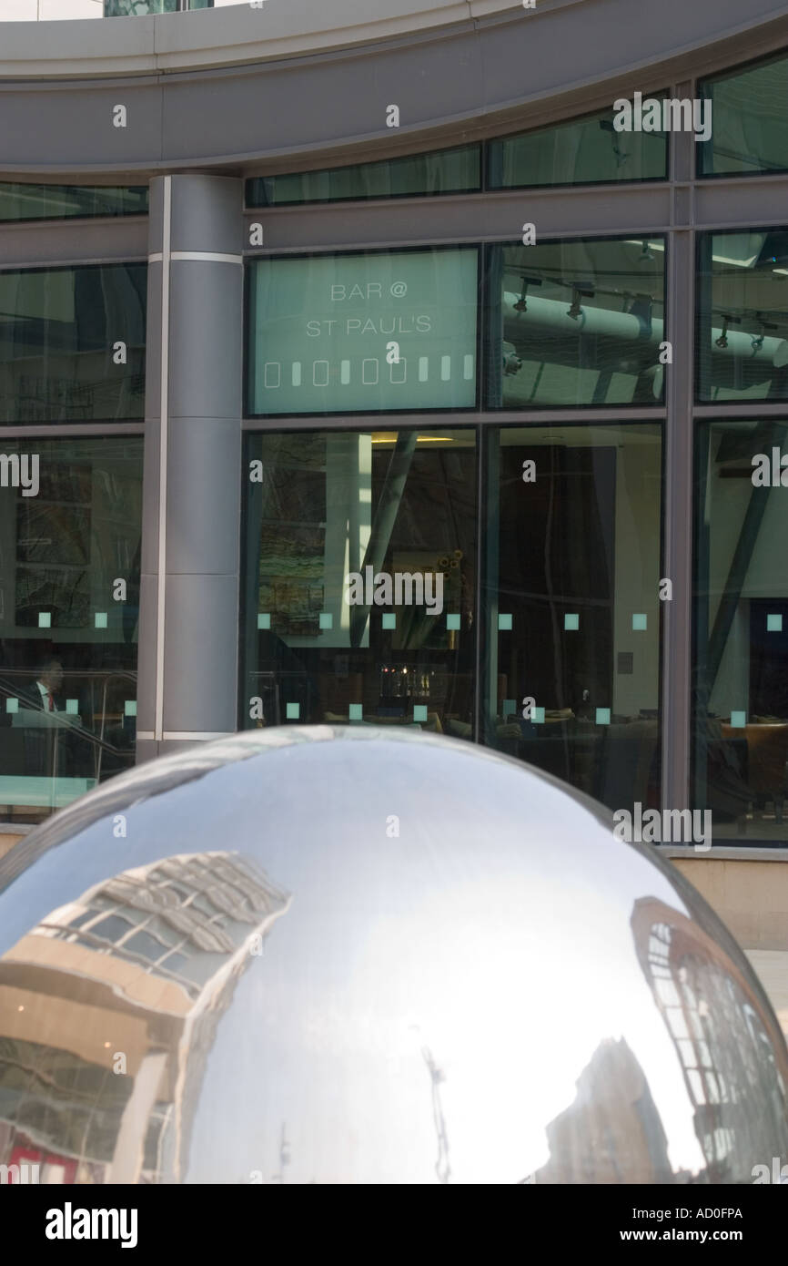 Polished steel sphere outside bar at St Pauls Sheffield Stock Photo - Alamy