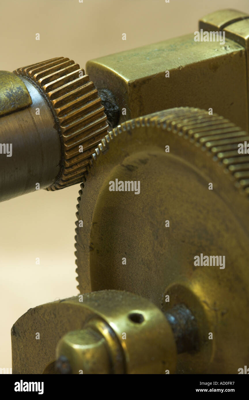 Closeup of meshing gear cogs on watchmakers mandrel Stock Photo - Alamy