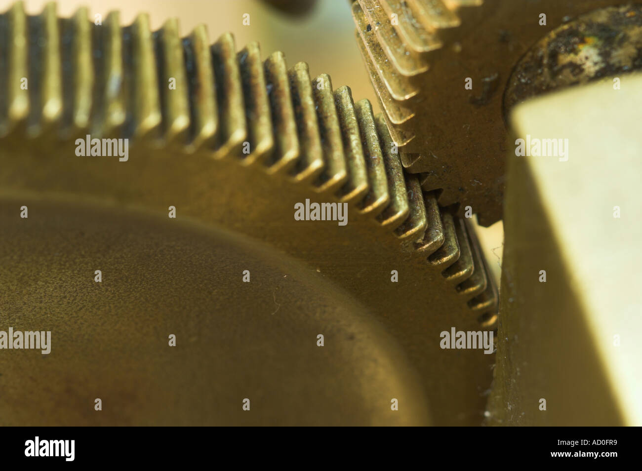 Closeup of meshing gear cogs Stock Photo - Alamy