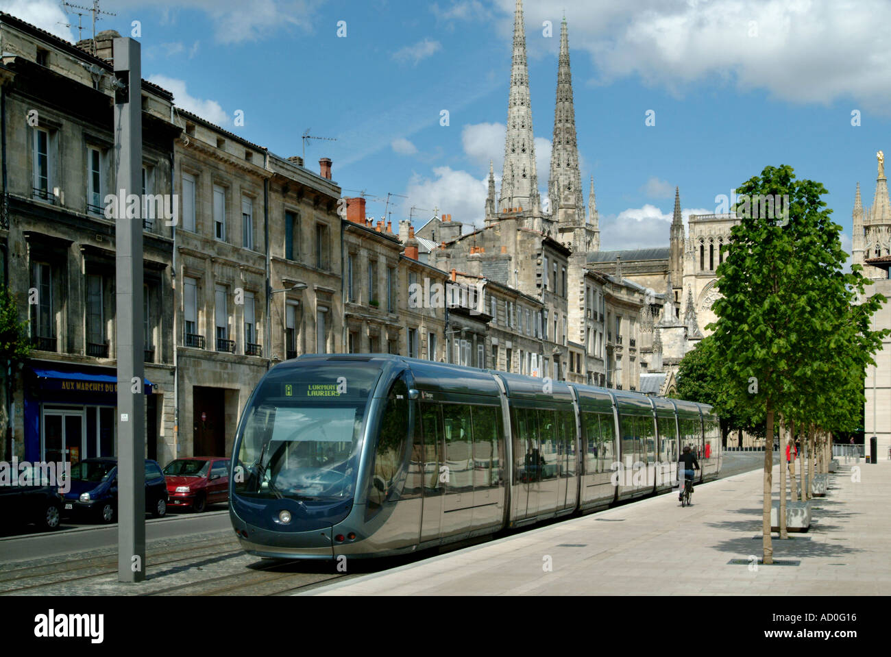 Cathedral and tram in Bordeaux France Stock Photo - Alamy