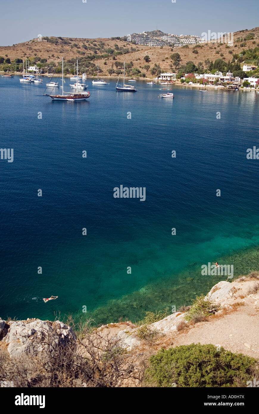 Gumusluk, ancient Myndos Bay and crusing boats, Bodrum Turkey Stock ...