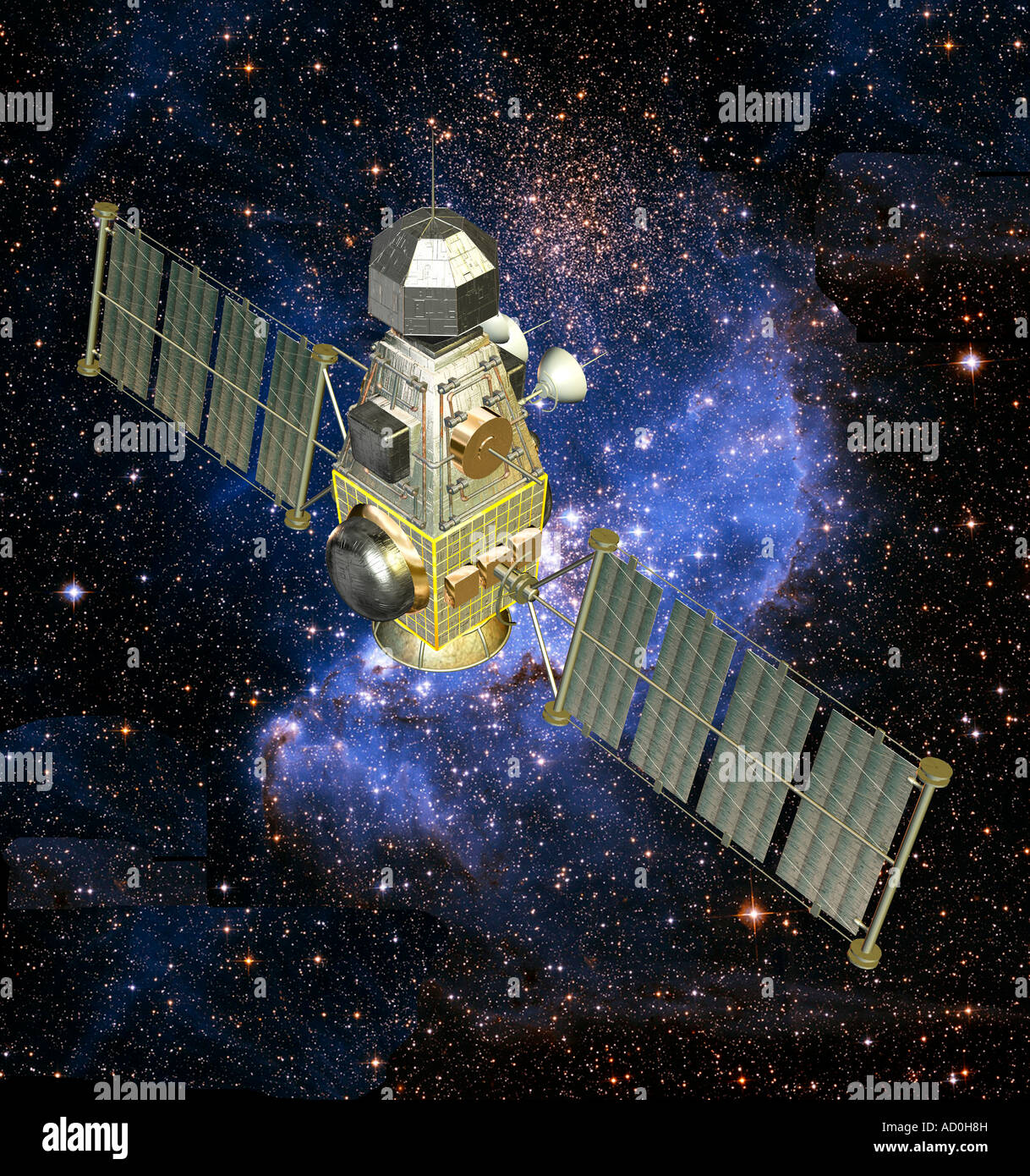 Computer generated space vehicle shown against a starry galaxy Stock ...