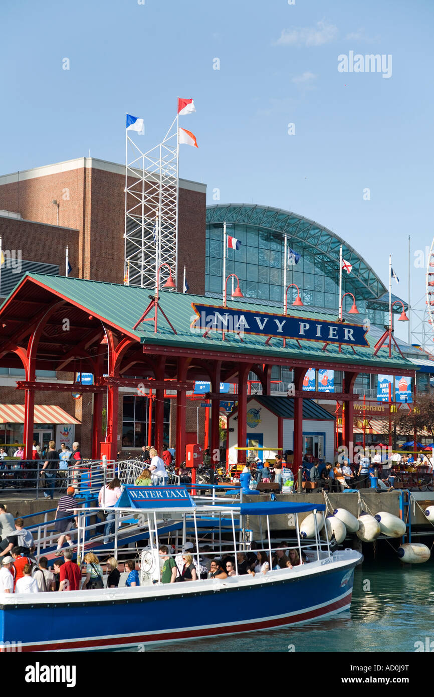 CHICAGO Illinois Water taxi dock at Navy Pier passengers walk up ...