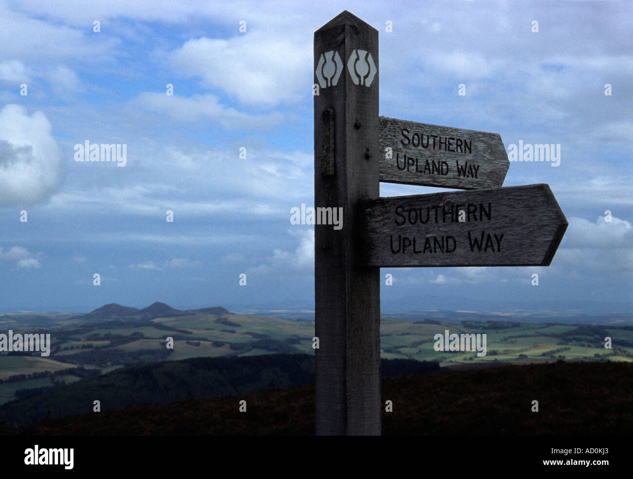 Southern Upland way sign at 3 Brethern Stock Photo - Alamy