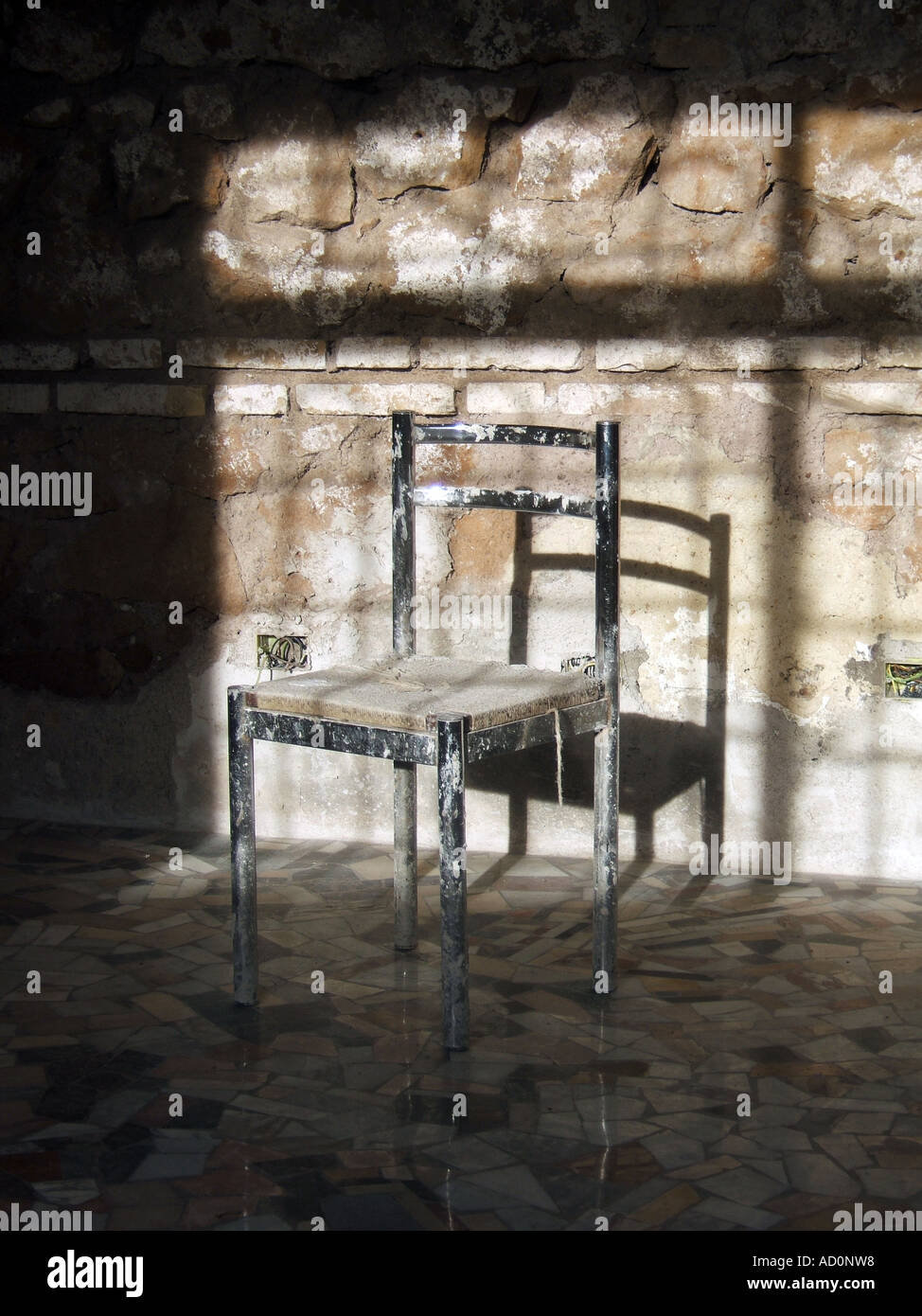 old wooden chair in empty room covered with paint Stock Photo - Alamy