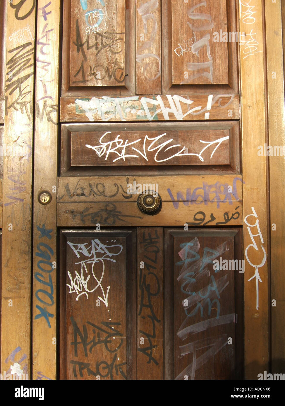 graffiti on wooden door Stock Photo - Alamy