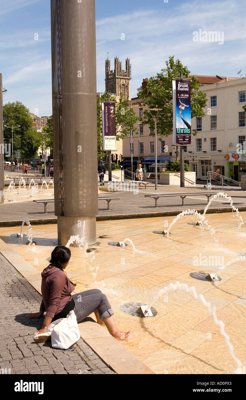 England Bristol Old City Centre Promenade fountain woman cooling feet ...