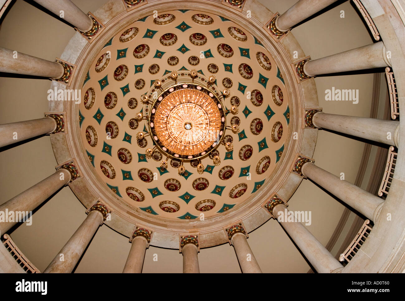 Columns ceiling and chandelier in House foyer rotunda US Capitol ...