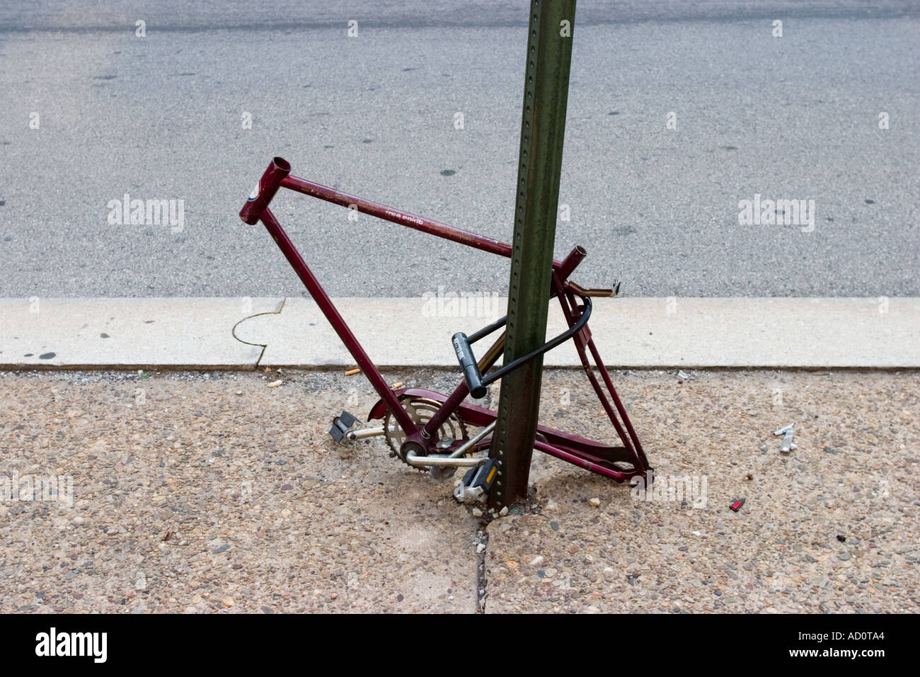 Bicycle frame locked to street sign with stolen wheels Philadelphia PA ...