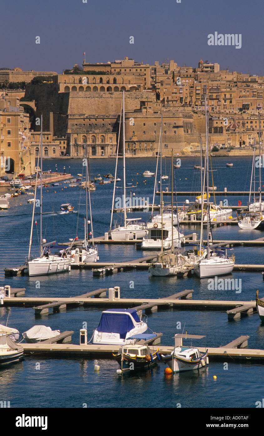 Marina and view to Valletta Dockyard Creek Vittoriosa Malta Stock Photo ...