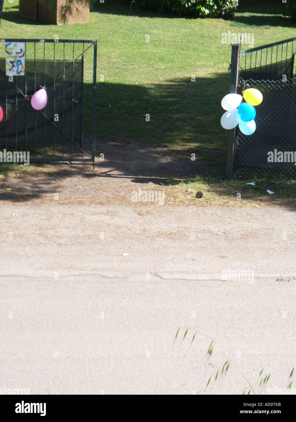 colourful balloons at garden gate Stock Photo - Alamy