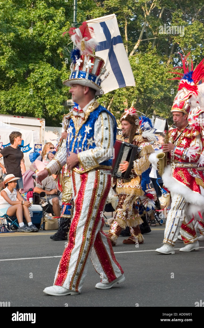 Leader of Quaker String Band marching in 4th of July parade ...