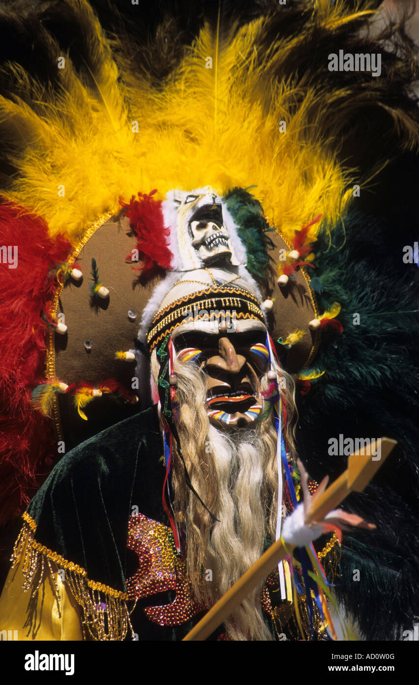 Portrait of a tobas warrior dancer wearing a feather headdress in the ...