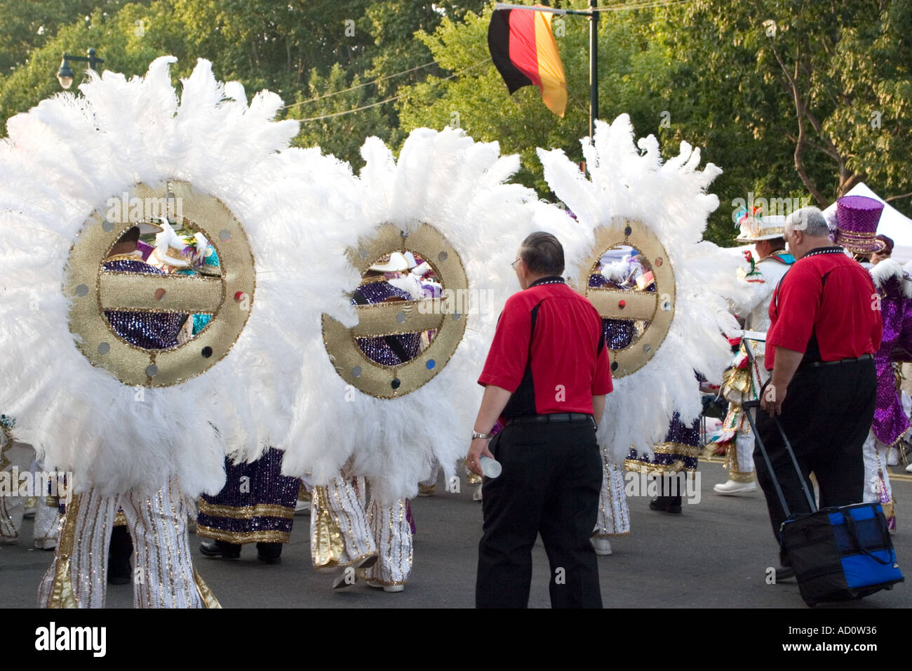 Rear view of Ferko String Band at 4th of July parade Benjamin Franklin ...