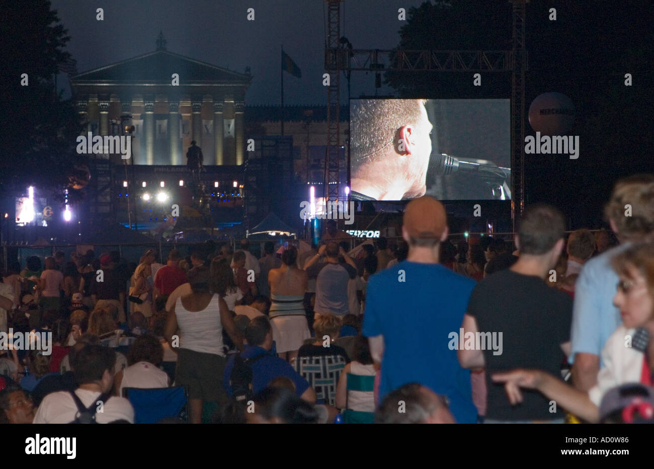 People on Benjamin Franklin Parkway near Art Museum watching display of ...