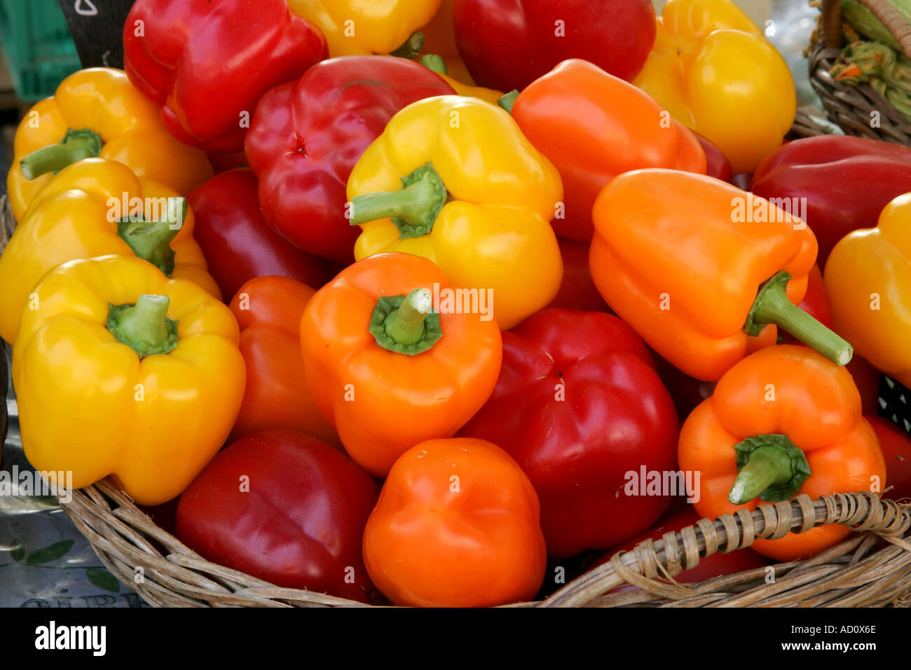 mixture of colourful peppers on a market stall Stock Photo - Alamy