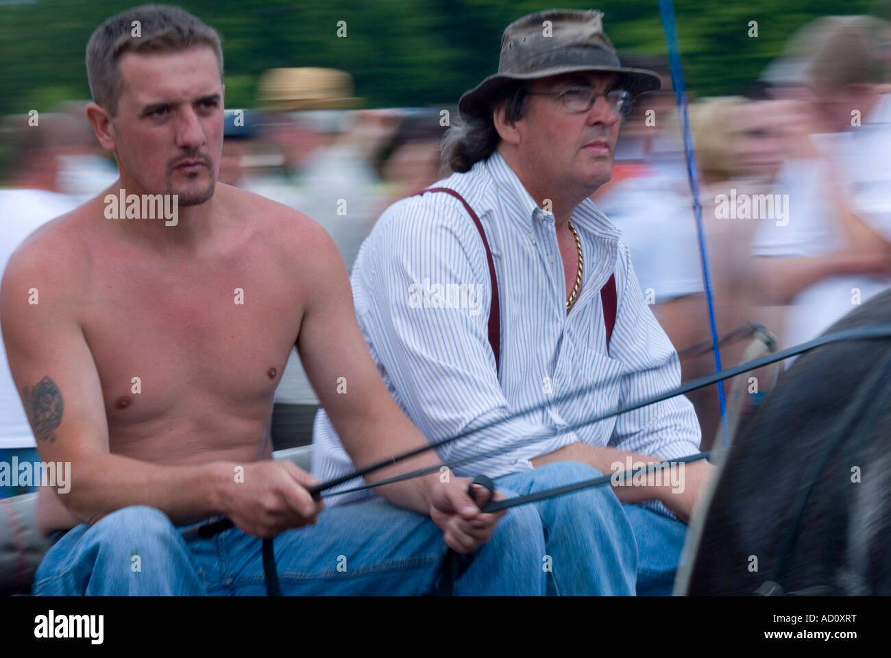 Action blurred image of Horse and trap racing at speed at Appleby Horse ...