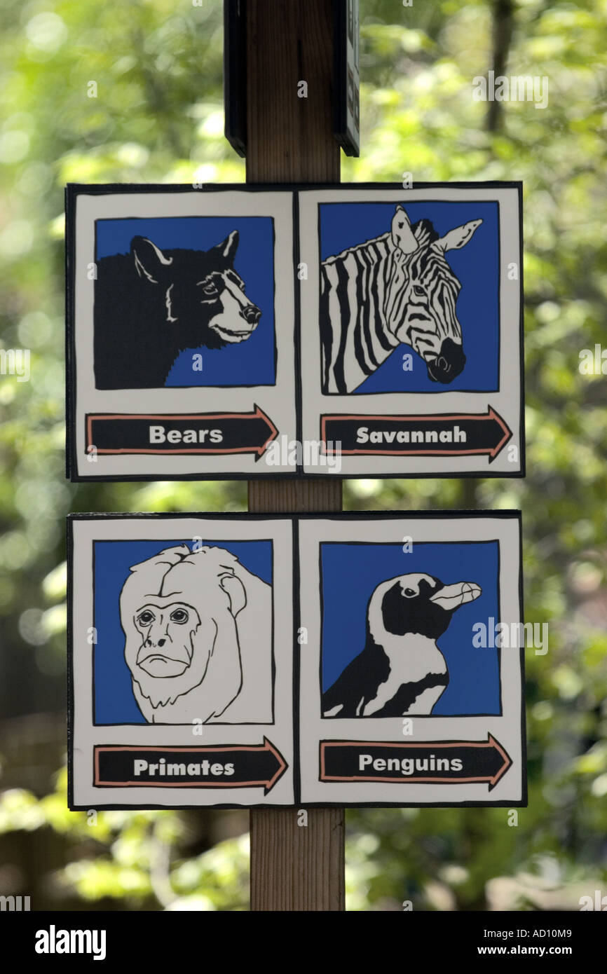 Zoo sign bears to penguins Stock Photo - Alamy