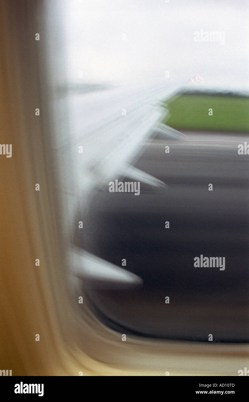 view of wing from plane window landing movement Stock Photo - Alamy