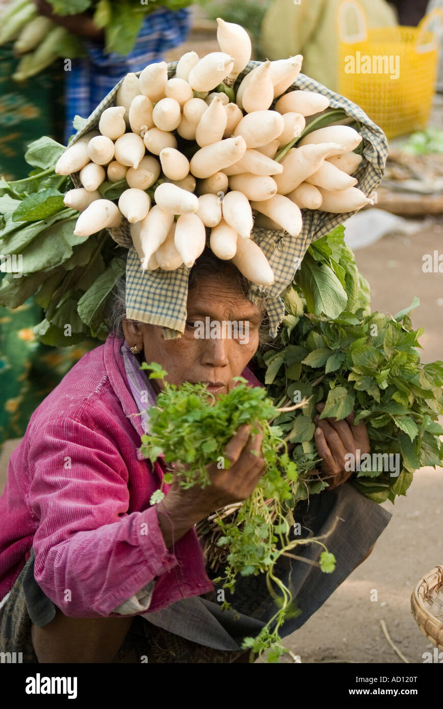 Woman carrying vegetables, Bagan, Myanmar (Burma Stock Photo - Alamy