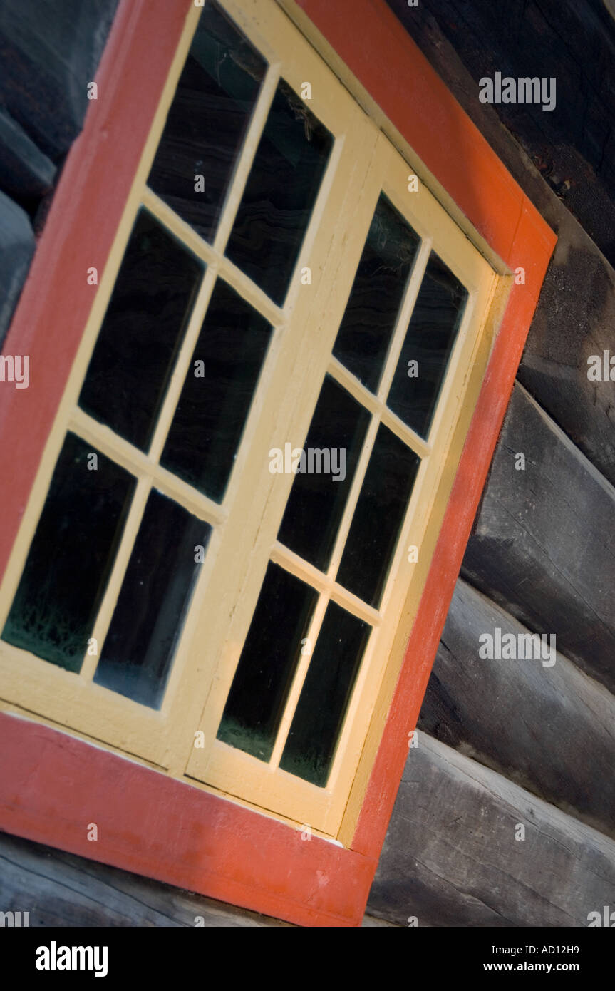 Small-paned window of wooden house at the Norsk Folkesmuseum on Bygdoy ...