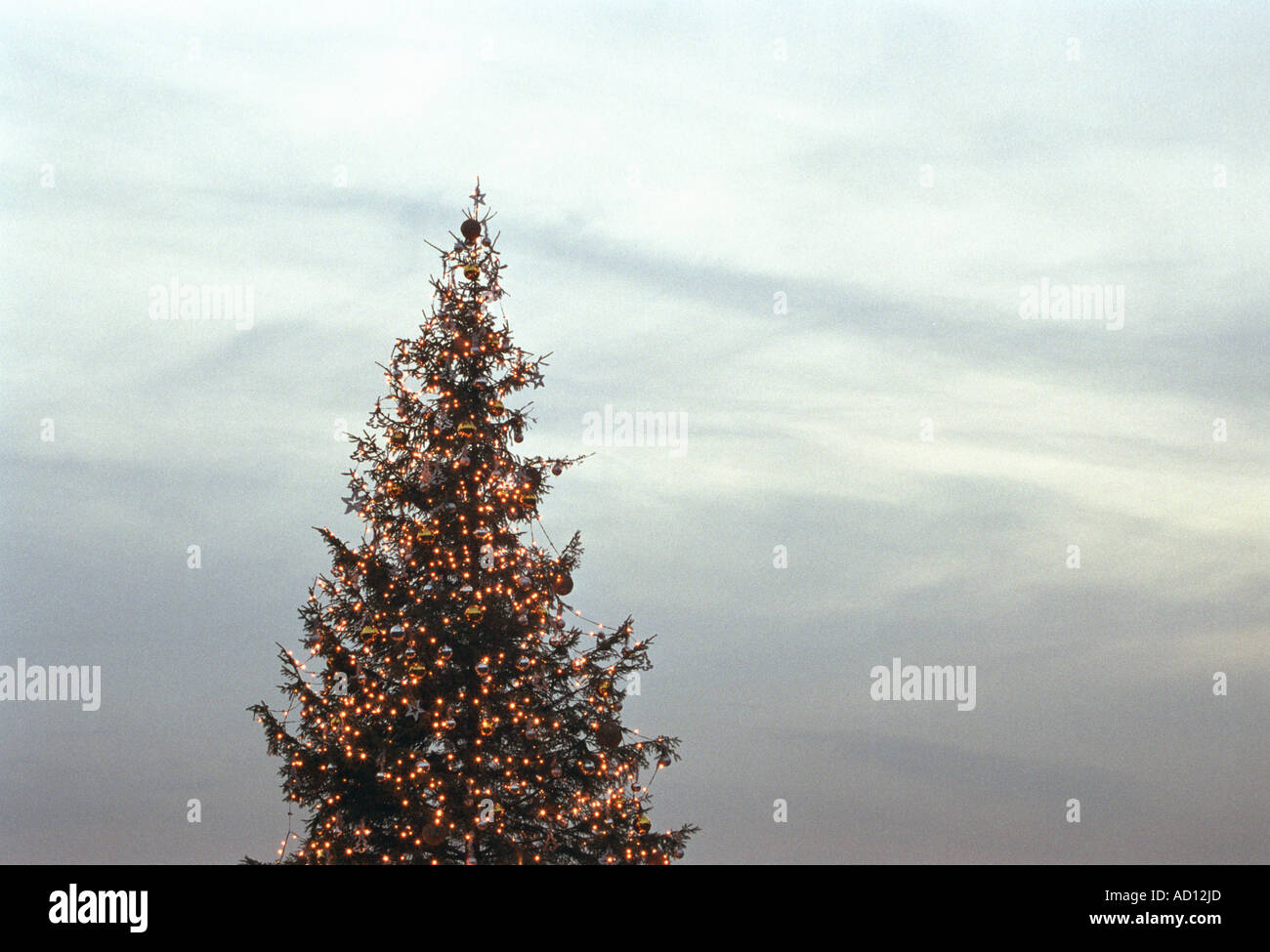 christmas tree with colourful lights at night Stock Photo - Alamy