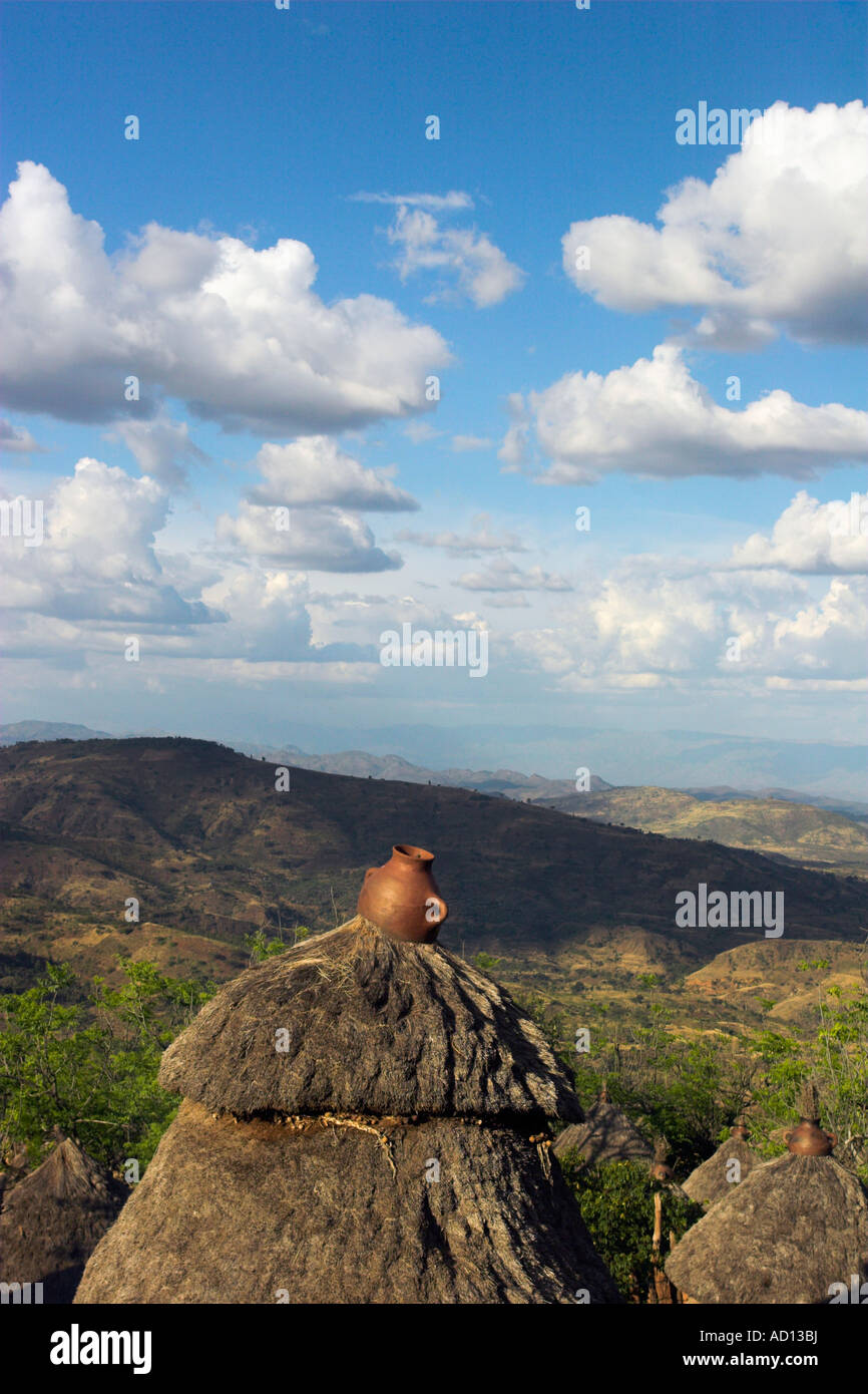 Ethiopia, Southern Ethiopia, Konso village, Thatched roof of house ...