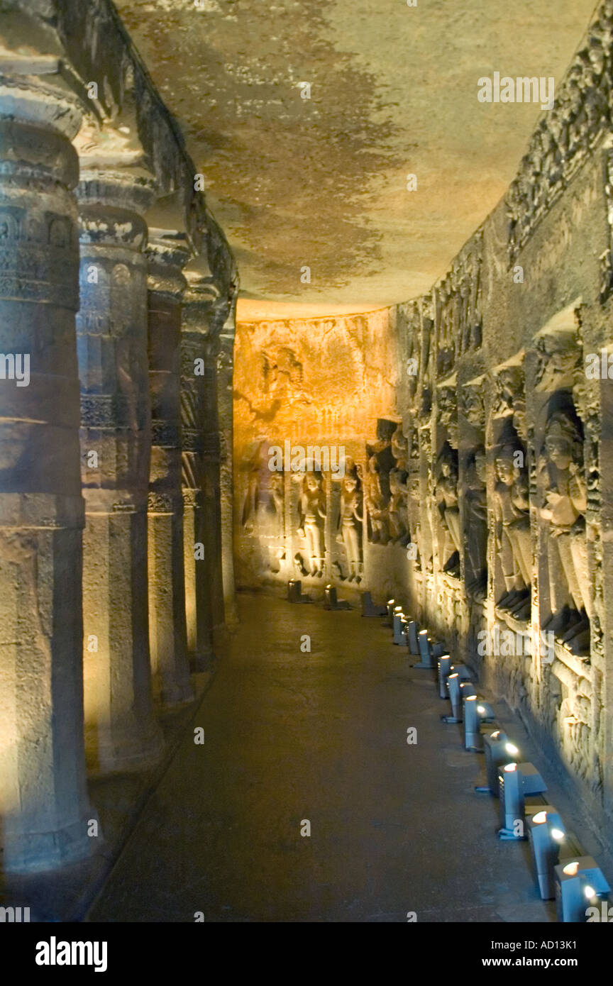 Vertical compressed perspective view of the long avenue of carved ...