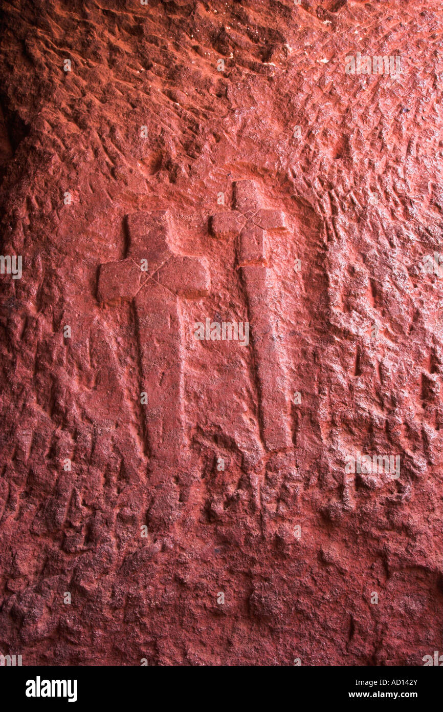 Ethiopia, Lalibela, Cross carved into wall Bet Gabriel-Rufael Stock ...