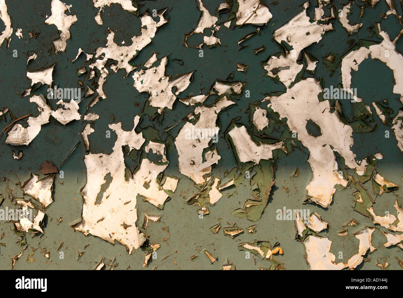 Flaking green paint on a metal sheet, Twyford water Works, Hampshire ...
