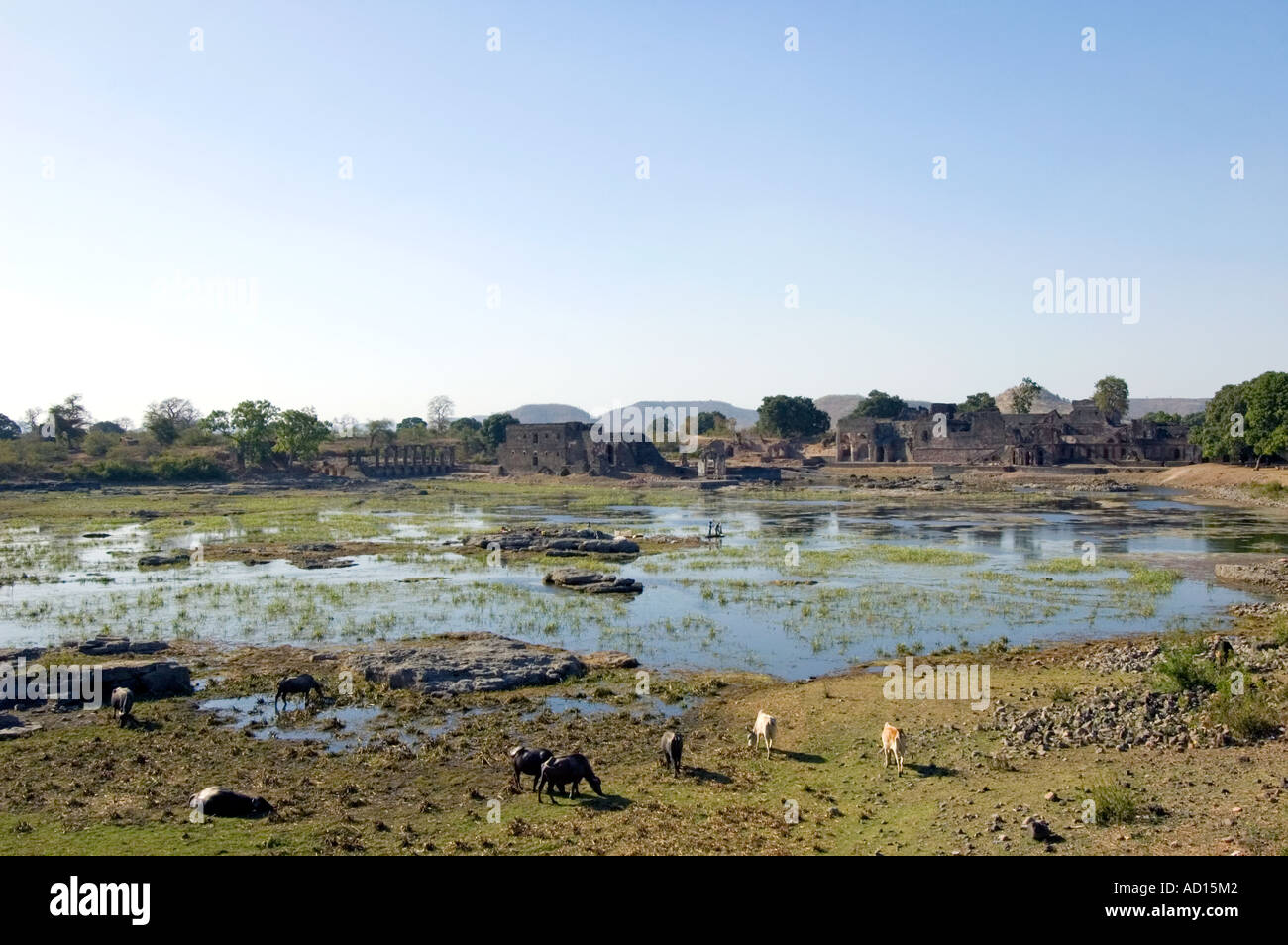 Horizontal wide angle across the man made lake at the Royal Enclave of ...