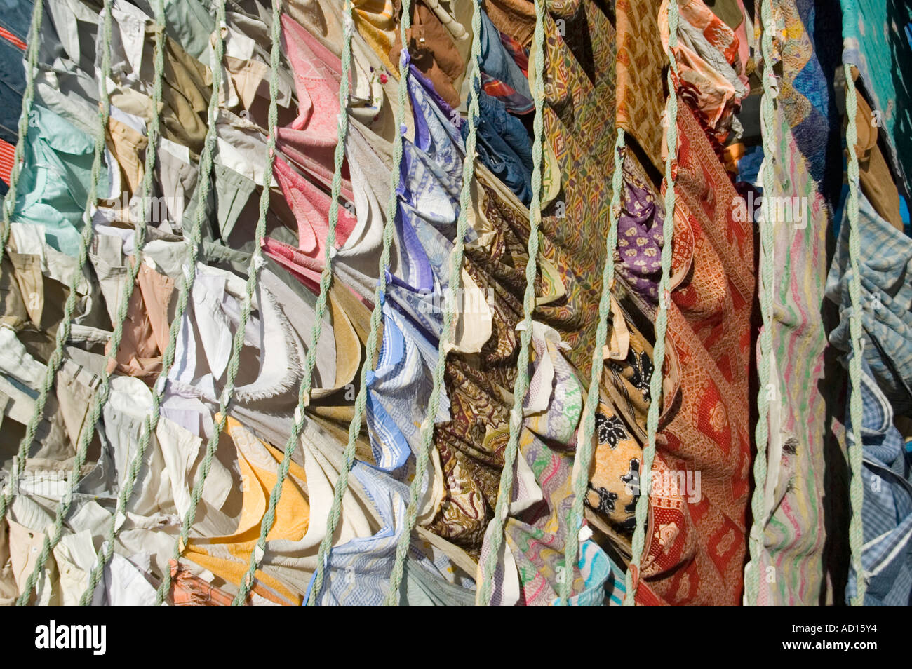 Horizontal close up of coloured washing hanging out to dry at the ...