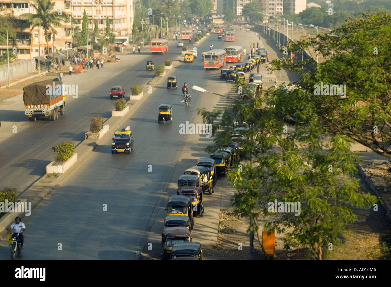 Horizontal wide angle aerial view of a typical Indian streetscene with ...