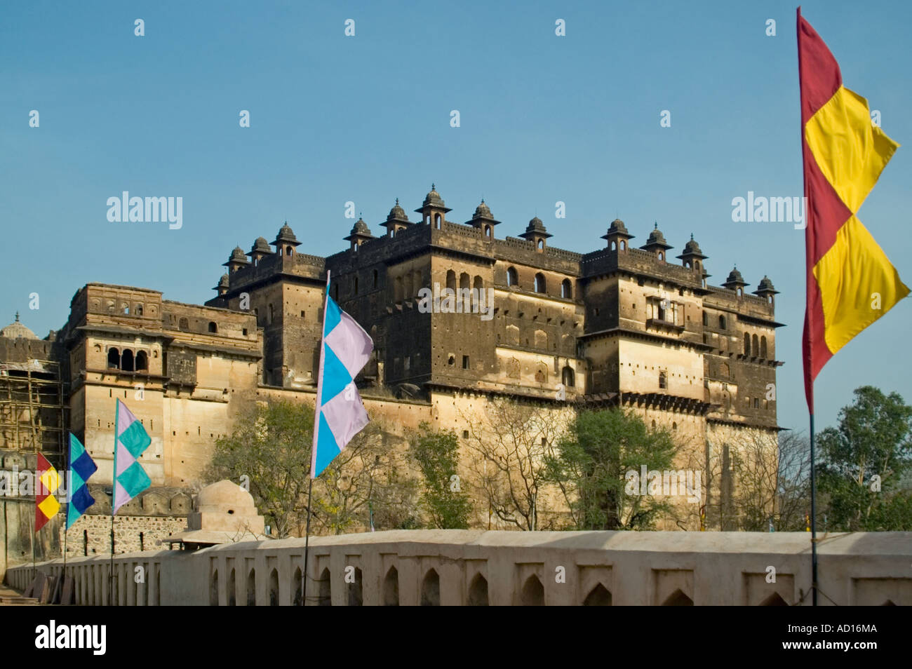 Horizontal wide angle of the front facade of Raj Mahal and Jehangir ...