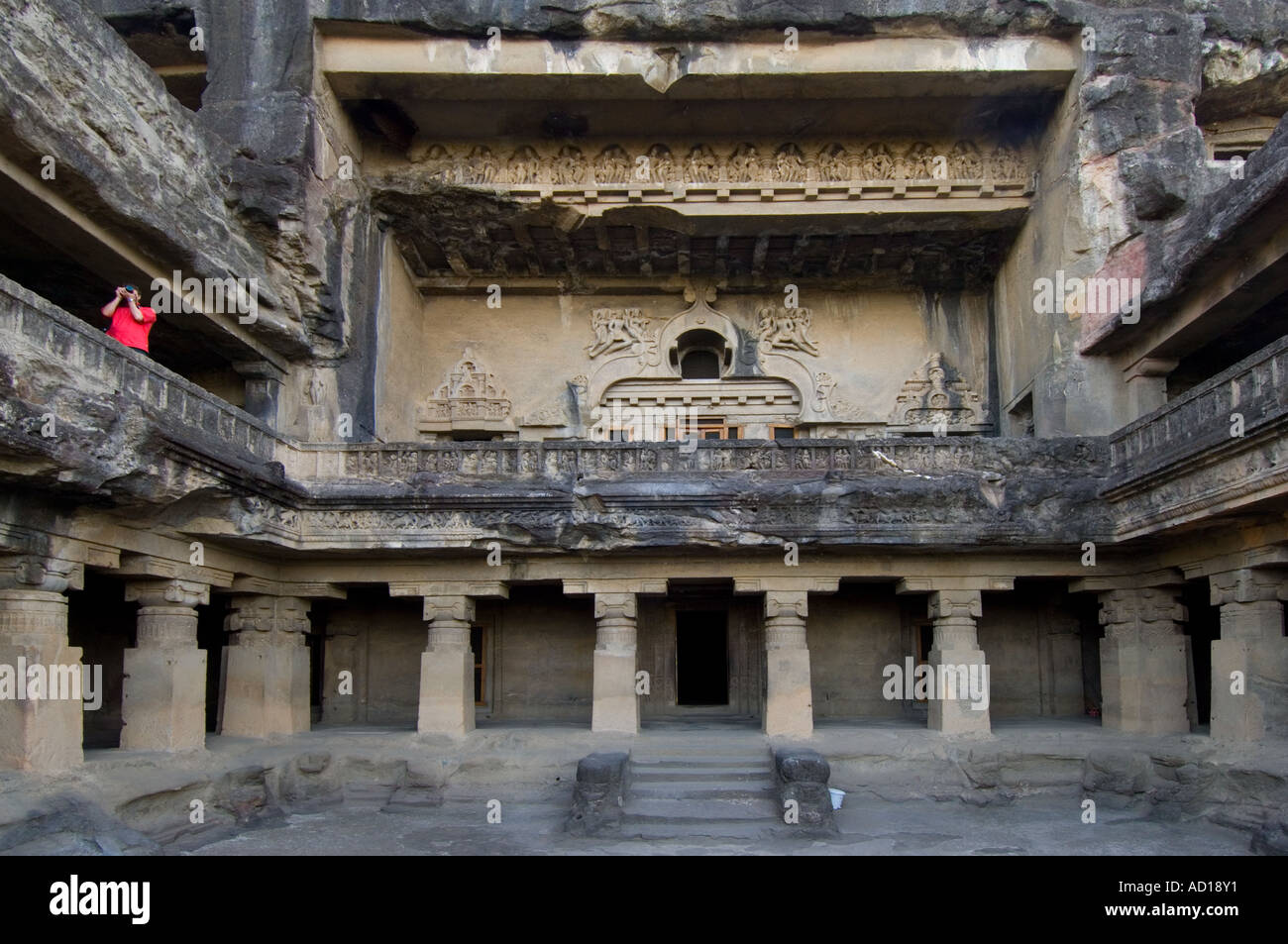 Outside Vishwakarma Caitya Hall (cave 10) showing the two-storeyed ...