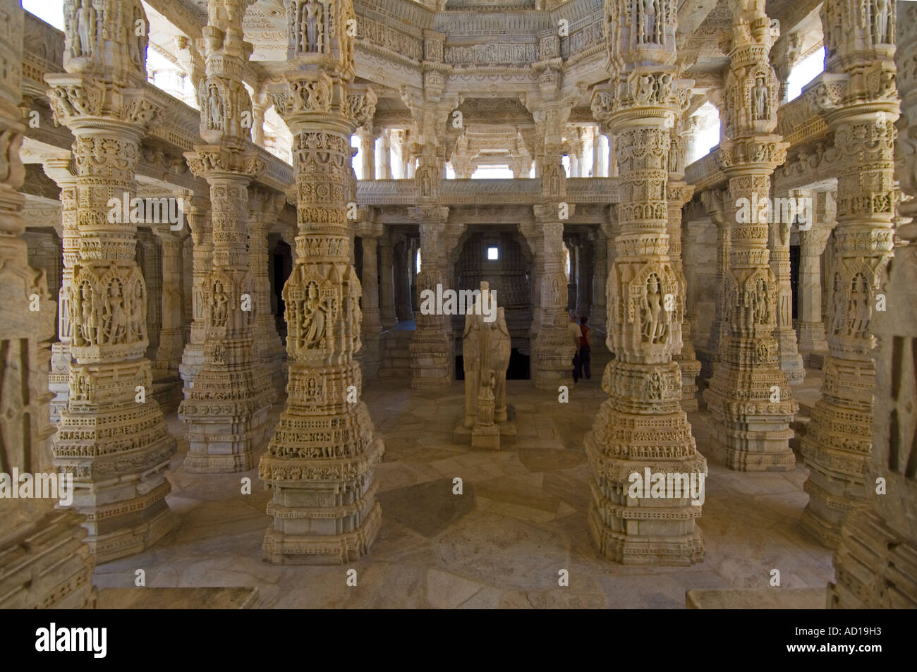 Forest of intricately carved pillars and arches inside the Adinatha ...