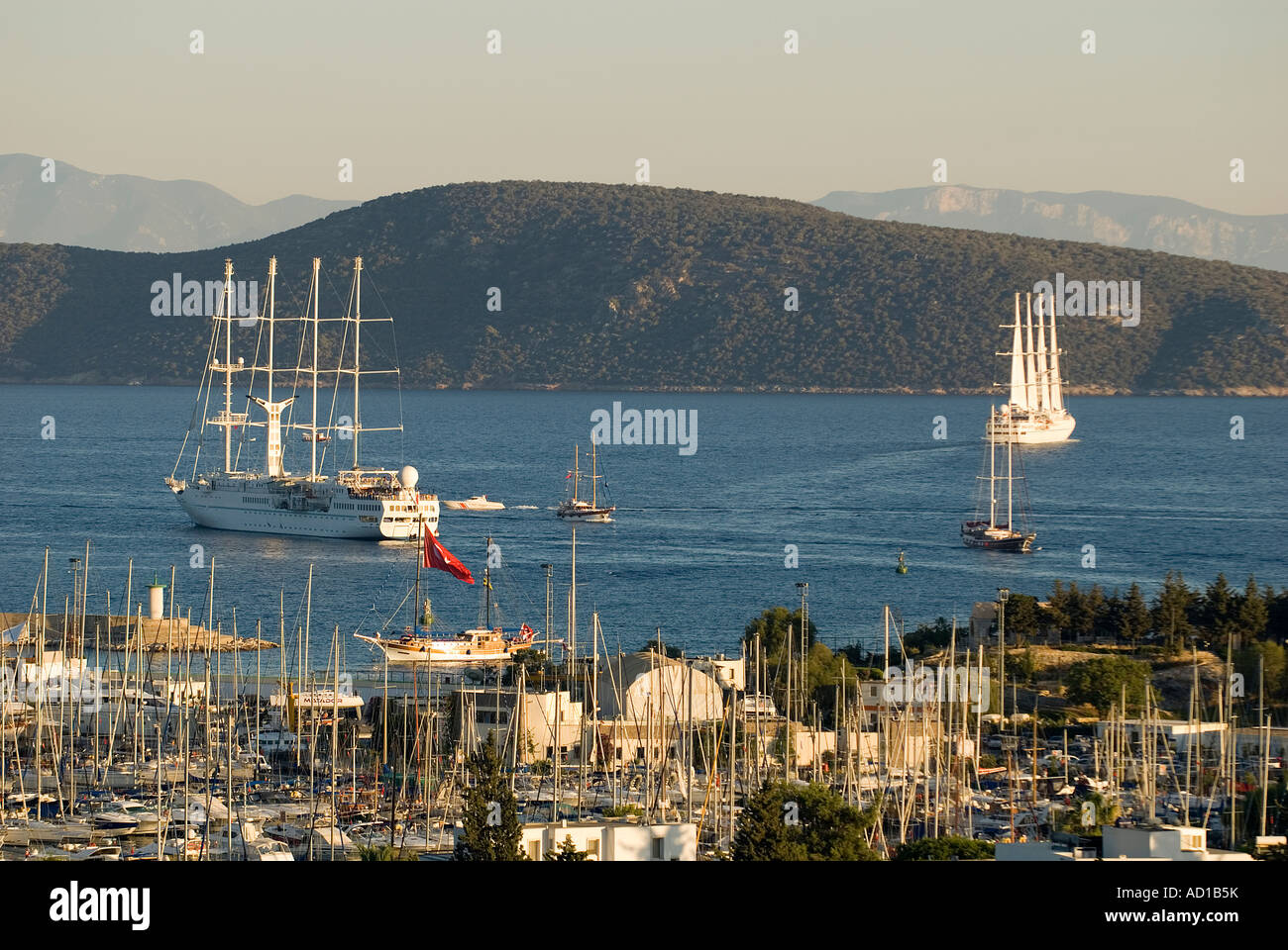 Cruising ships in Bodrum Bay and Bodrum Marina, Turkey Stock Photo - Alamy
