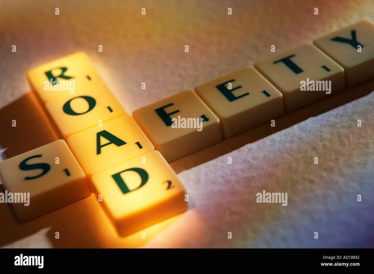 SCRABBLE BOARD GAME LETTERS SPELLING THE WORDS ROAD SAFETY Stock Photo ...