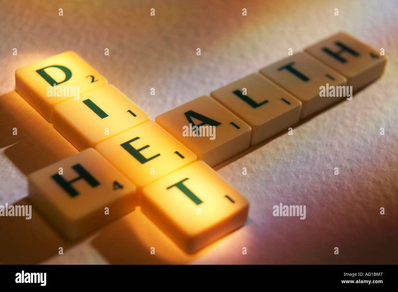 SCRABBLE BOARD GAME LETTERS SPELLING THE WORDS DIET AND HEALTH Stock ...
