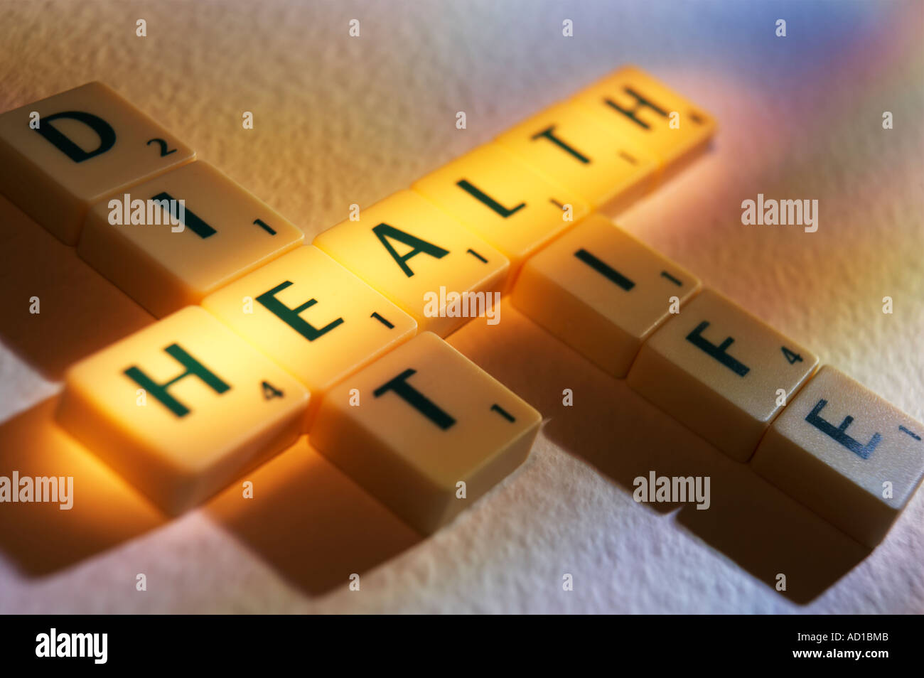 SCRABBLE BOARD GAME LETTERS SPELLING THE WORDS DIET HEALTH LIFE Stock ...