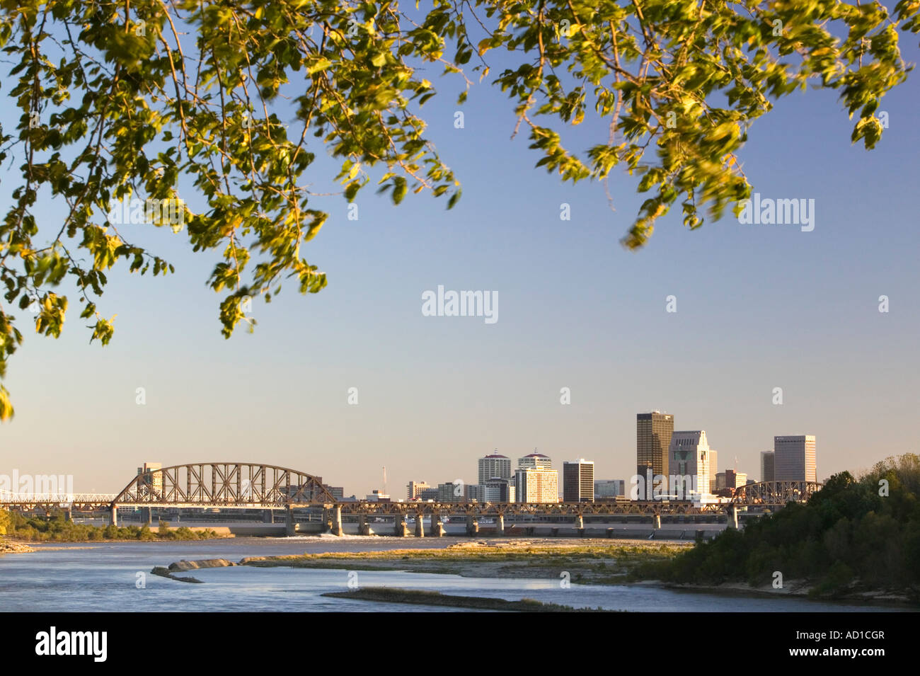 Skyline along the Falls of the Ohio River, Louisville, Kentucky, USA ...