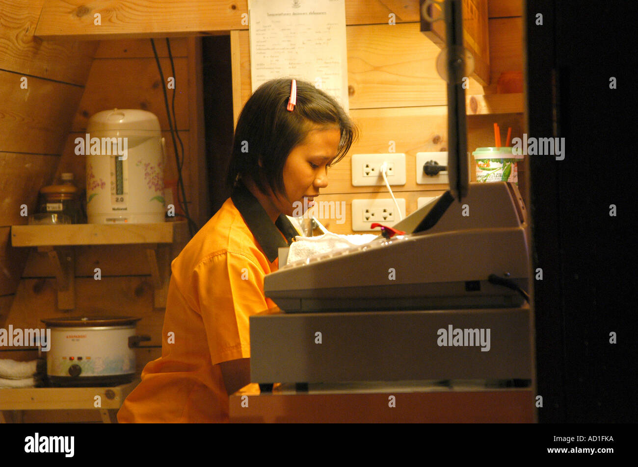 Female Employee at a Fast food diner Thailand Stock Photo - Alamy