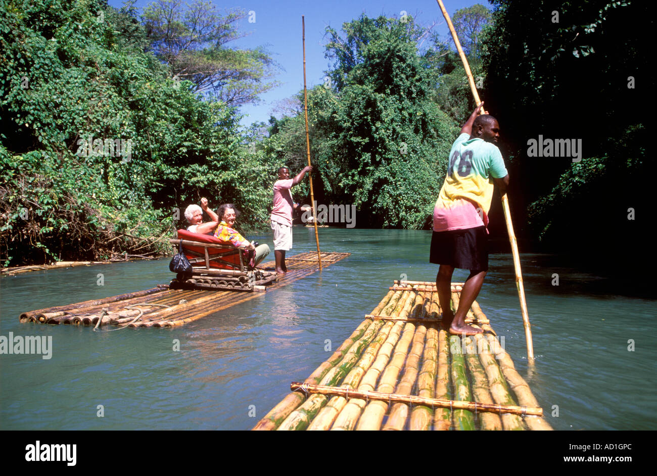 Rafting on the Martha Brae River on the popular island of Jamaica Stock ...