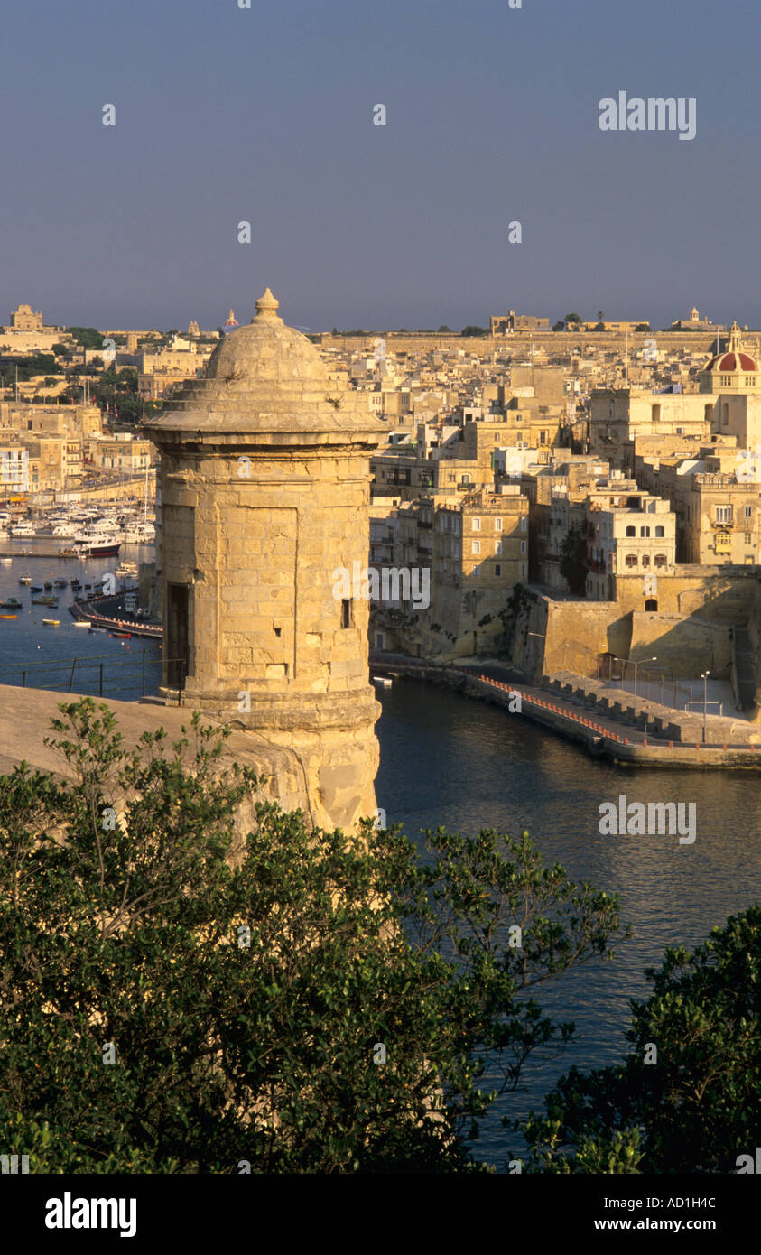 Sentry post and view to Senglea Grand Harbour Valletta Malta Stock ...