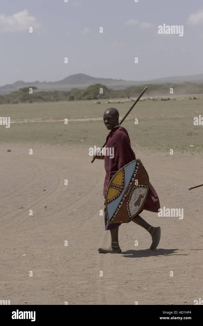 Africa Tanzania people native tribe Masai man warrior spear Stock Photo ...