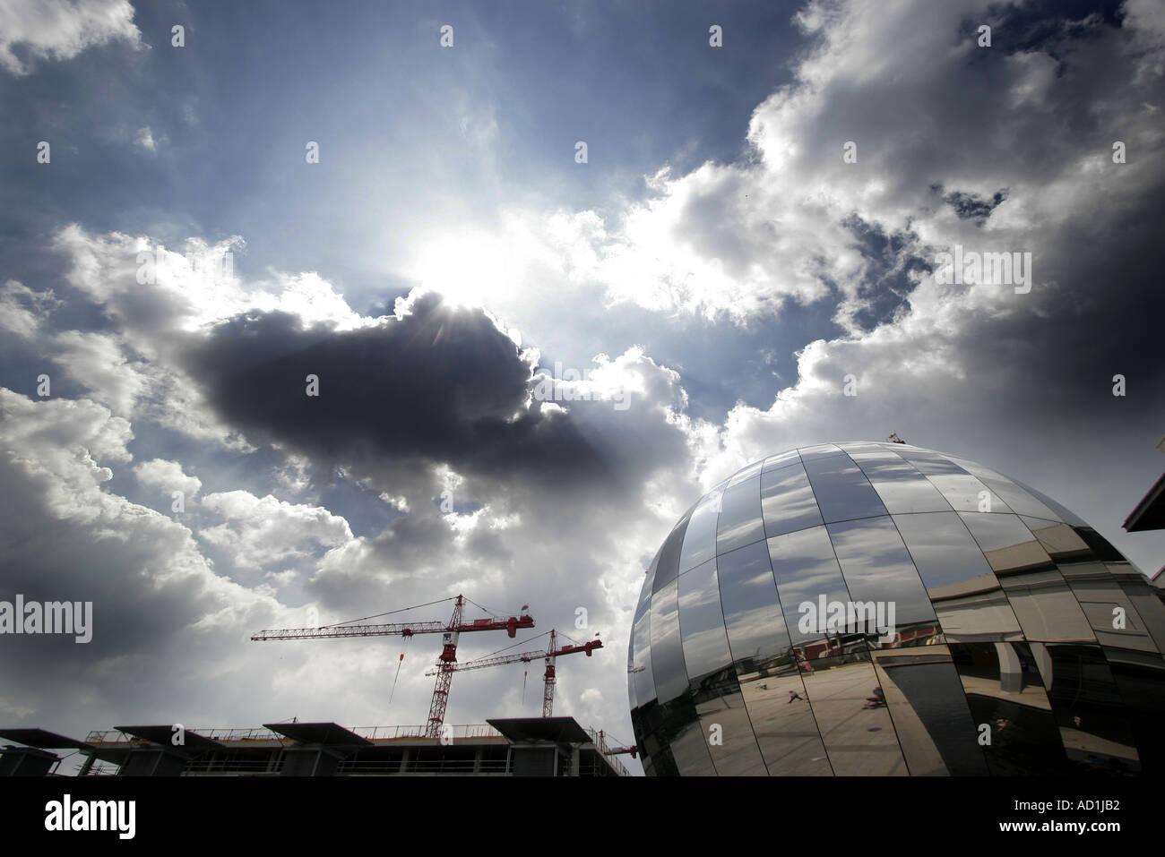 Large metallic and multi faceted sphere in the docks area of Bristol ...