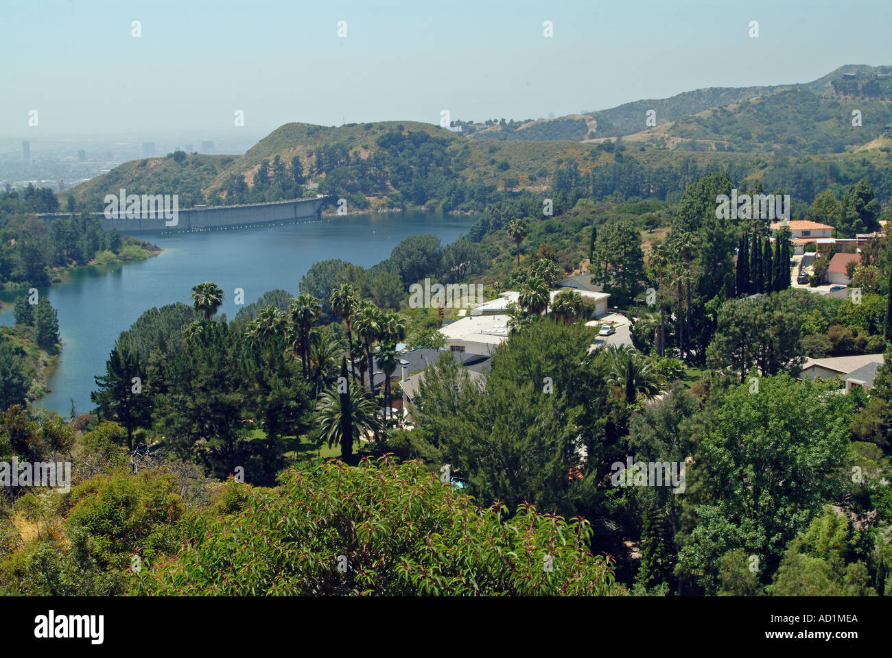 Lake Hollywood reservoir Los Angeles California overlook Stock Photo ...